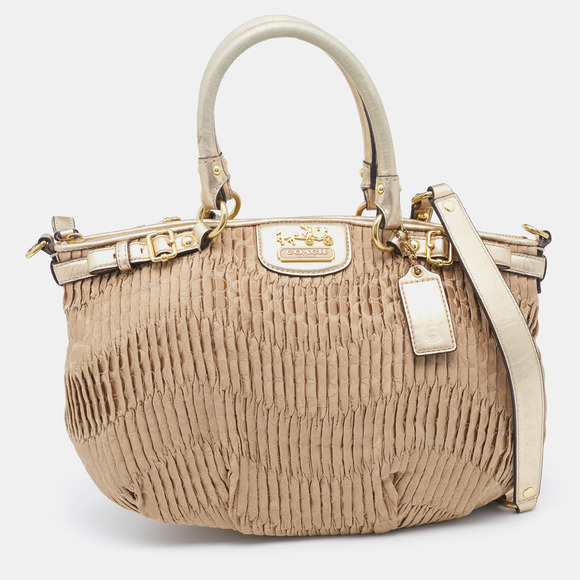 Coach | Bags | Coach Beigegold Signature Pleated Canvas And Leather ...